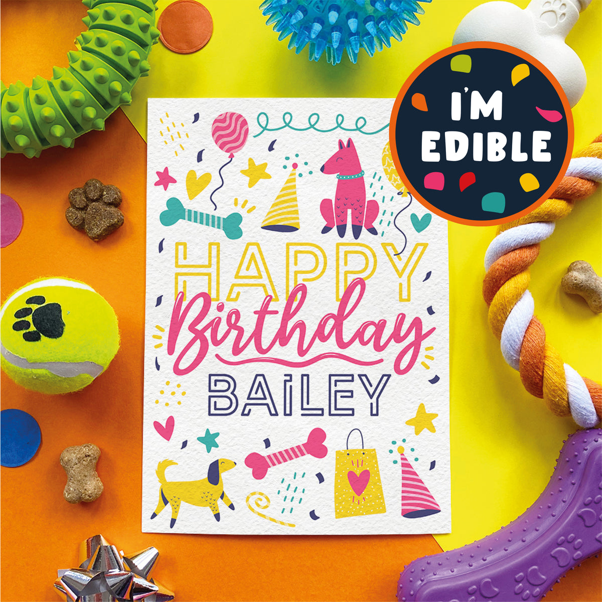 Personalised Edible Dog Birthday Party Card | Unique Dog Gift – Scoff Paper