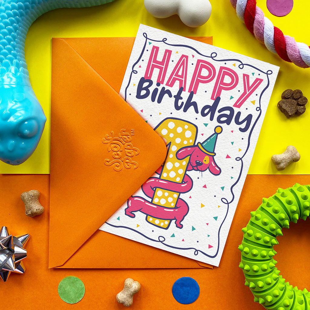1st Birthday Dog Card | Edible Card for a One-Year-Old Pup – Scoff Paper