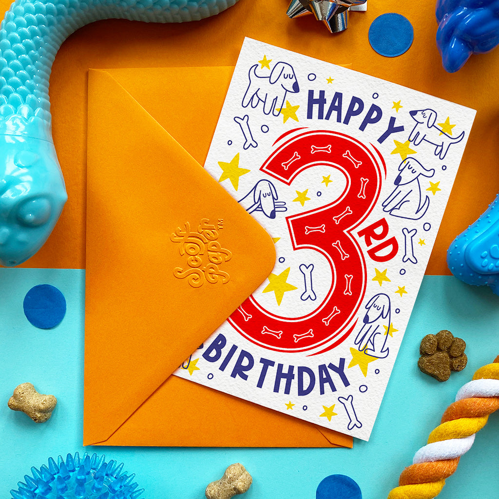 3rd Birthday Dog Card | Edible Treat for Dogs Turning Three – Scoff Paper