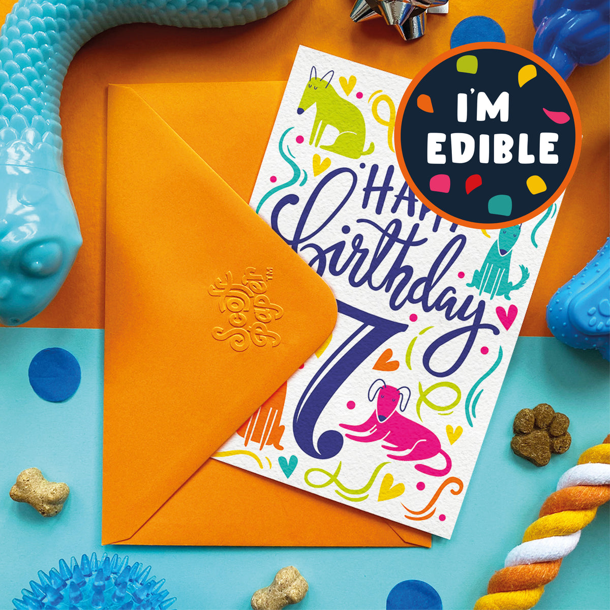 7th Birthday Edible Dog Card | Snackable Card for Senior Pups – Scoff Paper